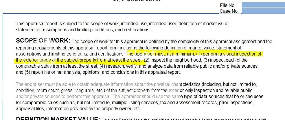 Exterior Only inspection ordered on a 1025 form | AppraisersForum.com